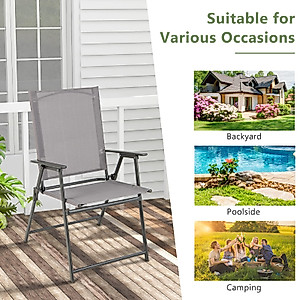 Giantex Patio Folding Chairs Set of 4, Outdoor Lawn Chairs with Rustproof Metal Frame, Portable Dining Chairs for Porch, Deck, Garden, Backyard, Camping, Gray