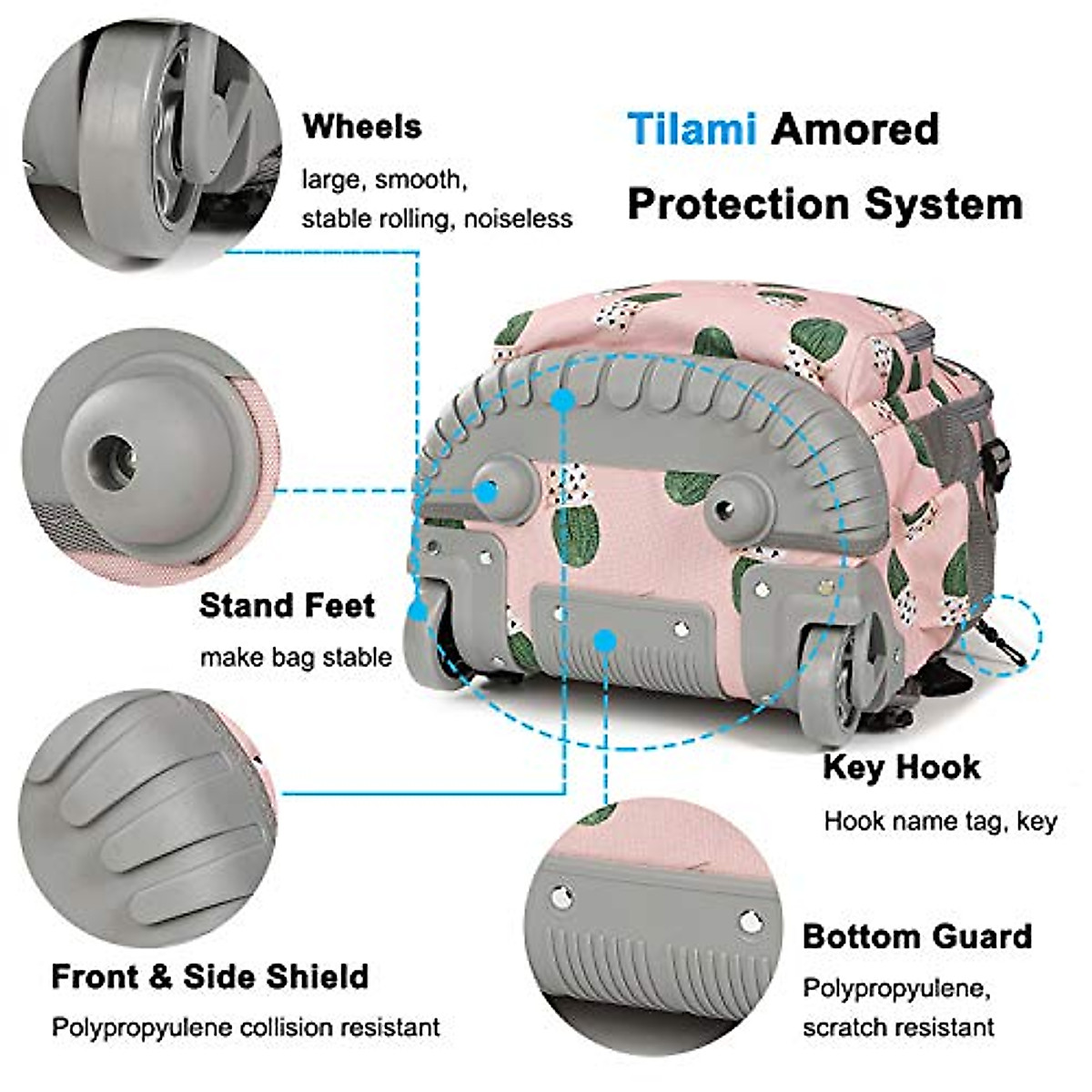 Tilami Rolling Backpack 19 inch with Lunch Bag Wheeled Laptop Backpack (Cactus)