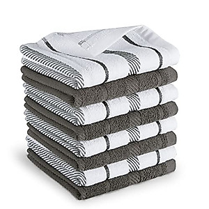 KitchenAid Albany Dishcloth 8 Pack Set, Charcoal Grey/White, 12"x12"