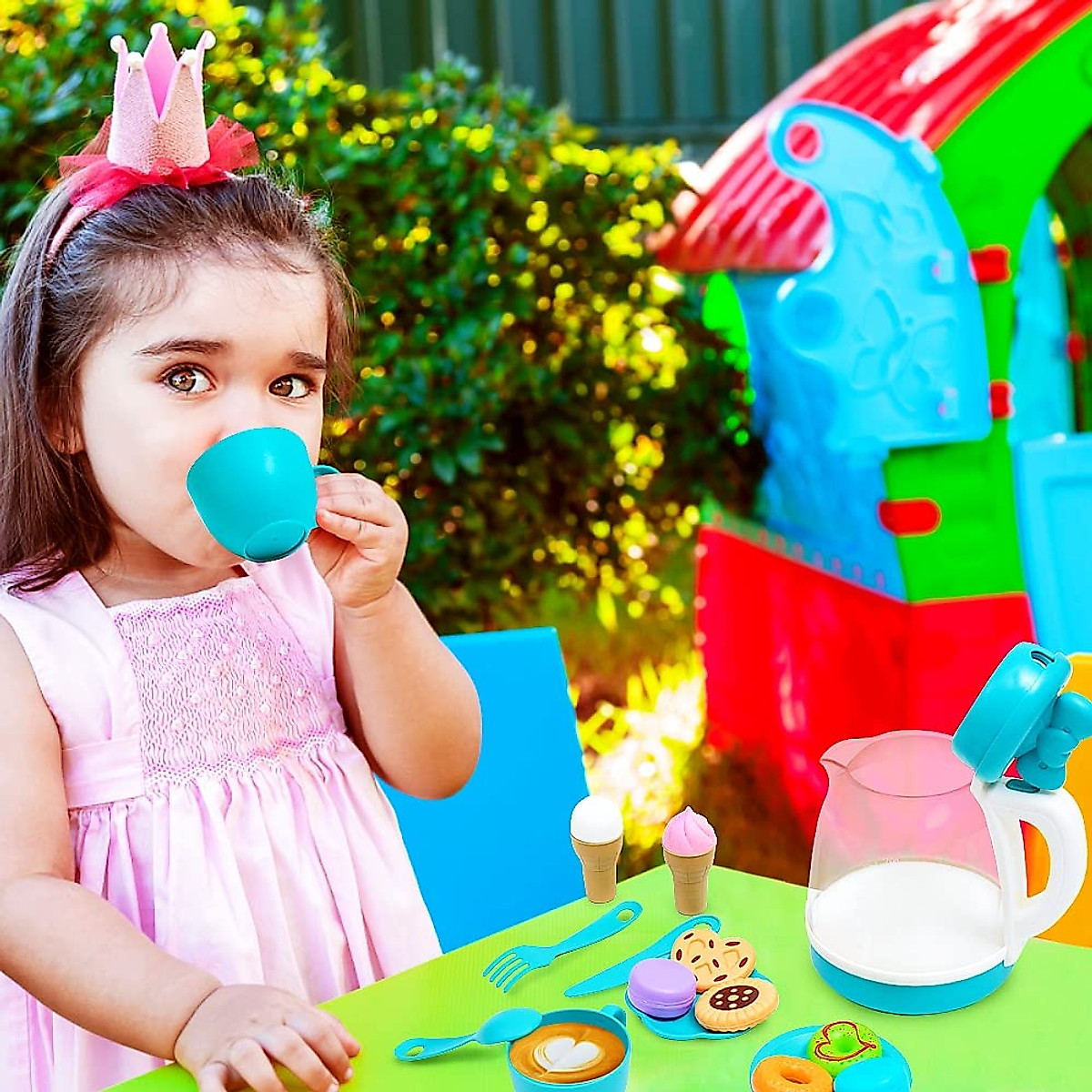 Tea Party Set for Little Girls,Pretend Play Princess Tea Time Toy with Singing Spray Teapot,Elegant Kids Kitchen Pretend Play,for Toddlers 3 Years and up,for Kids' Tea Party,Family Trip,Girl Gifts