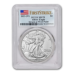 2022 (W) 1 oz American Silver Eagle MS-70 (First Strike - Struck at West Point - Flag Label) $1 MS70 PCGS