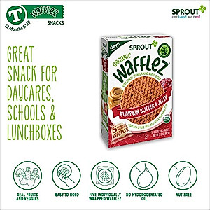 Sprout Organic Baby Food, Stage 4 Toddler Snacks, Pumpkin Butter & Jelly Wafflez, Single Serve Waffles (50 Count),5 Count (Pack of 10)