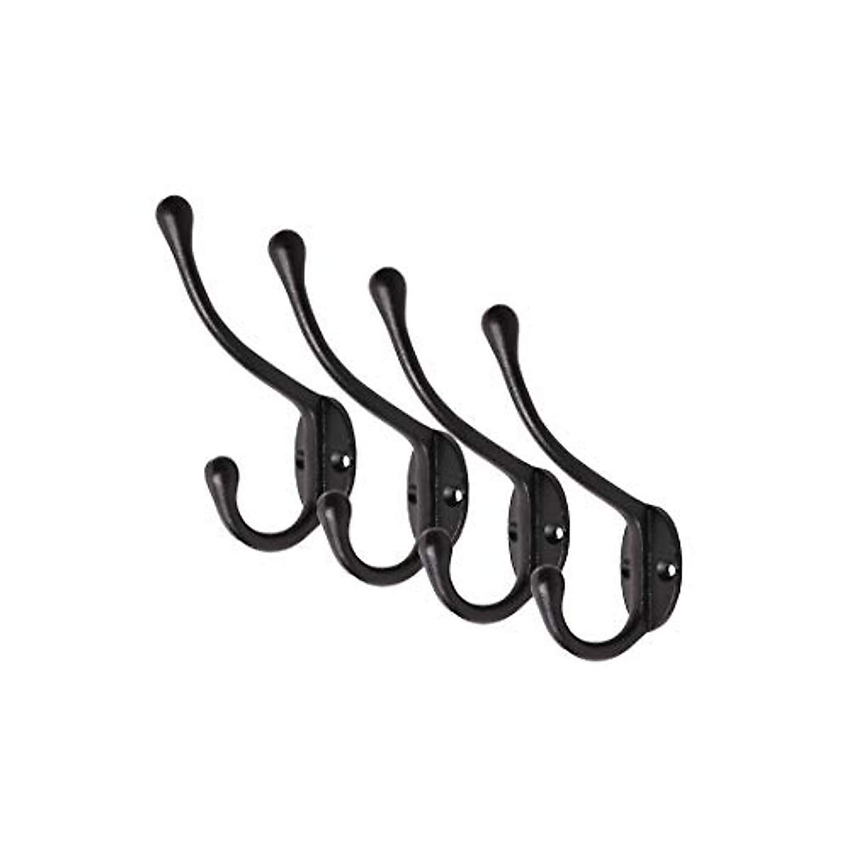 Craftsman Road Vintage Cast Iron Wall Hooks (Black Texture Finish, Set of 4) - Rustic, Farmhouse Coat Hooks | Great for Coats, Bags, Towels, Hats | Classic Slender