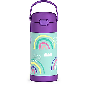 THERMOS FUNTAINER Water Bottle with Straw - 12 Ounce, Rainbows - Kids Stainless Steel Vacuum Insulated Water Bottle with Lid