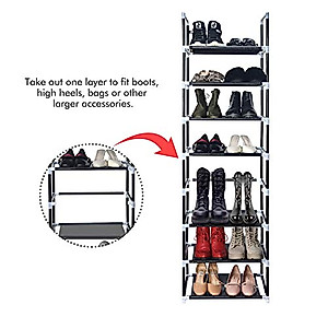 ERONE Shoe Rack Organizer 8 Tiers, Narrow Shoe Storage Durable Shoe Shelf 16-20 Pairs Slim shoe rack Metal Shoe Tower Cabinet Space Saving Closet shelves