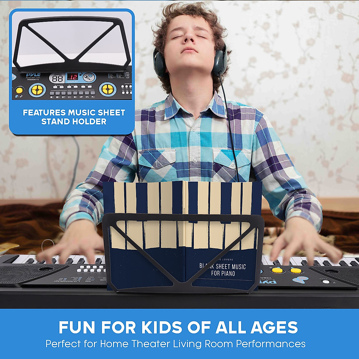 Pyle Electric Keyboard 61 Keys-Portable Digital Musical Karaoke Piano Keyboard-10 Rhythms 16 Tones, Stereo Speakers, Rechargeable Battery-Wired Microphone-Beginners Kids (PKBRD6112)