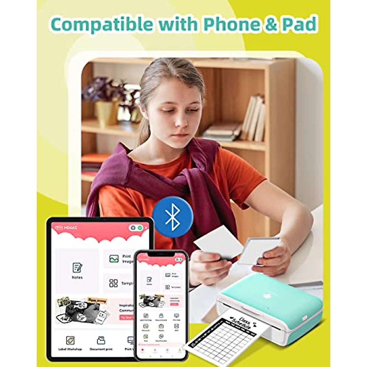 Phomemo M04S Wireless Portable Printer- Thermal Printer Sticker Printer with White Non-Adhesive Thermal Paper 110mm for Phomemo M04S/M04AS Portable Printer, Black on White, 110mm x 6.5m, 3 Rolls