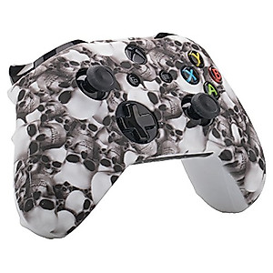 9CDeer 2 Pieces of Silicone Water Transfer Protective Sleeve Case Cover Skin + 8 Thumb Grips Analog Caps for Xbox One/S/X Controller, Skull White & Purple