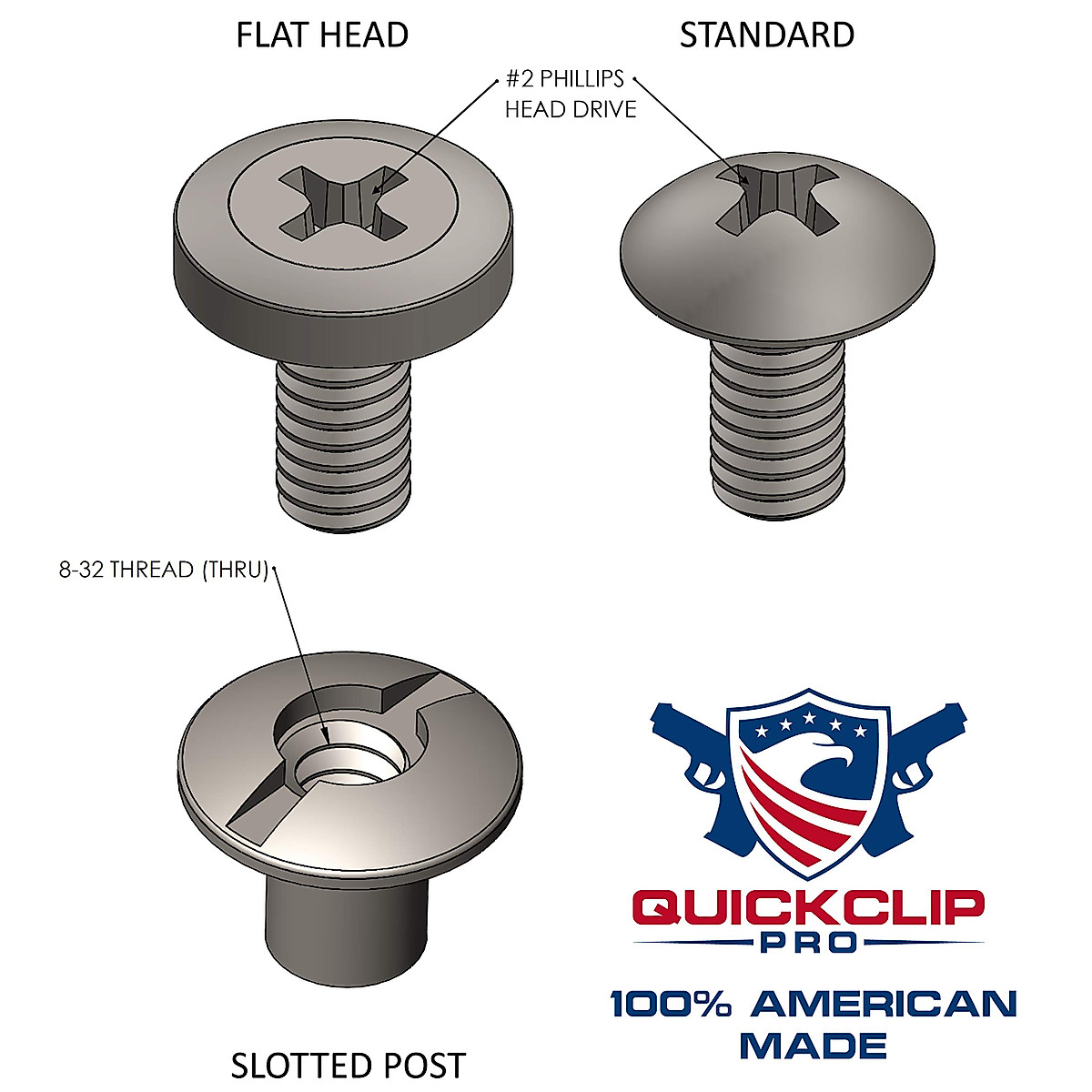 1/8" Black Chicago Screws & Binding Posts Fasteners for Leather Straps/Belts, Kydex Holster/Sheath Repair or Rivet Parts Replacement, Thru Hole Open Slot Design. Made in USA (10 Pack, Flat Head)