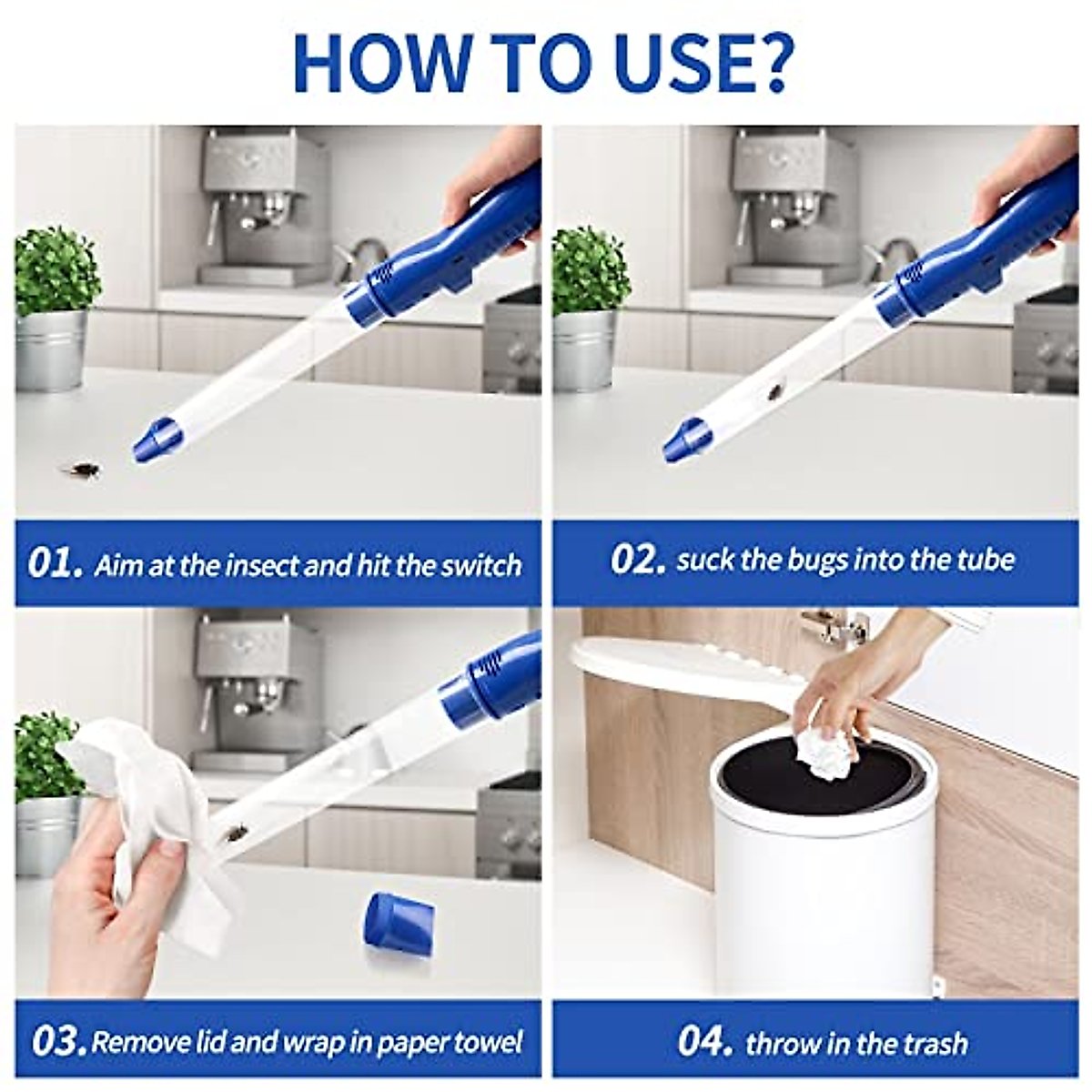 Vacuum Bug Catcher, Spider and Insect Traps Catcher with USB Rechargeable Bug Pest Control,Insects and Handheld Bug Catcher with LED Flashlight for Stink Bug,Beetle,Pest Suction Trap