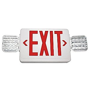 Double Face LED Combination Exit Sign - LED Lamp Heads - Red Letters - 90 Min. Operation - White - 120/277V Exitronix VLED-U-WH-EL90