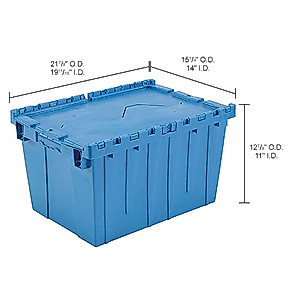 12 Gallon Heavy-Duty Flip Tote Storage Container (PACK OF 6) - Blue, Commercial Flip Top Tote, Industrial Plastic Storage Tote - 21 in. L x 15 in. W x 12in. H, Padlock & Metal Hinged Flip Cover