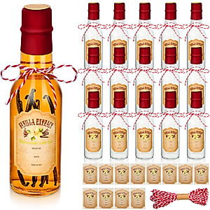 Tioncy 16 Pcs Vanilla Extract Bottles for Homemade Vanilla Jar Glass Bottle with Cap, Shrink Band, Sticker Syrup Gift Food Storage Canister for Bean Sauce Spice for Christmas(5 oz,Red)