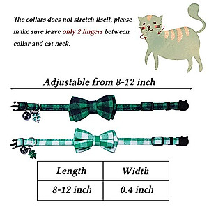 STMK 2 Pack St. Patrick's Day Plaid Cat Collars with Bow Tie Bell Shamrock, Breakaway Adjustable Plaid Cat Collars with Bowtie Bell Shamrock for Cats Kittens