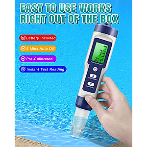 5 in 1 TDS Meter PH Tester, 0.01 High Accuracy Digital PH Meter for Water, PH/TDS/EC/Salt/Temp Tester, PPM Meter Water Tester for Drinking Water, Hydroponics, Plants, Aquarium and Pool