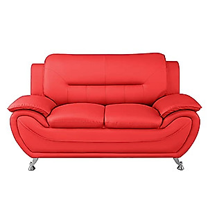 US Pride Furniture Michael Collection Modern Style Faux Leather Couch-Versatile 2 Seater Accent Piece for Living Room, Bedroom or Office-Comfortable Design and Elegant Look, 61.3 Loveseat, Coral