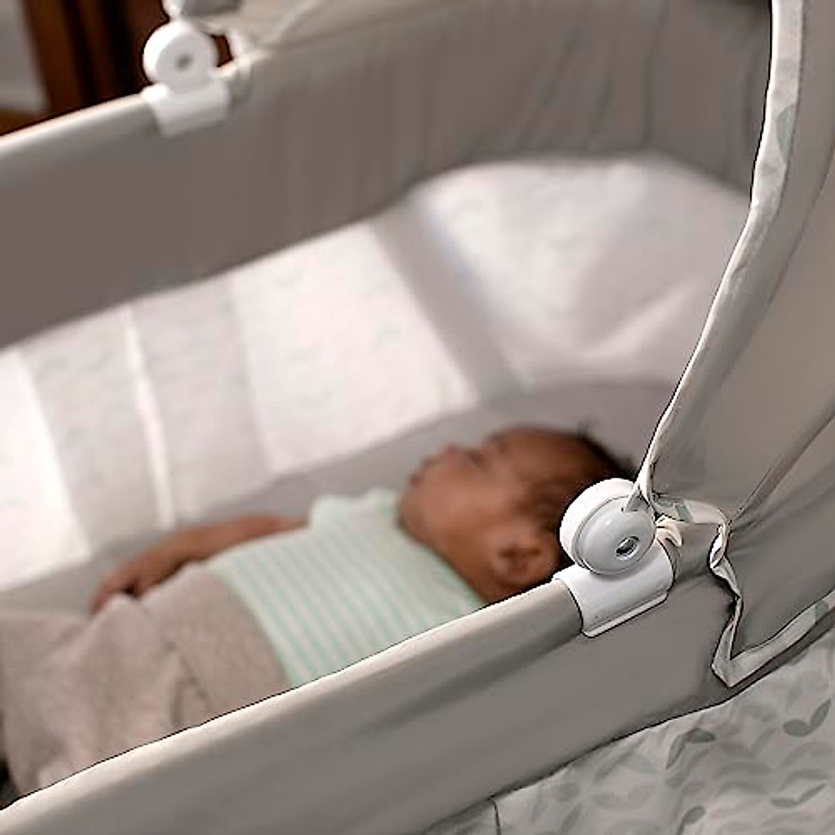 Ity by Ingenuity Snuggity Snug Bedside Baby Bassinet - Soothing Vibrations Portable Crib with Storage Basket - Nimbu