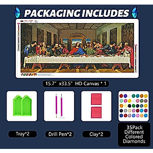 5D DIY Diamond Painting Kits for Adults, Large Size Full Drill Embroidery Paintings Rhinestone Pasted DIY Painting Cross Stitch Arts Crafts for Home Wall Decor Gift, 15.8"x33.5" (The Last Supper)