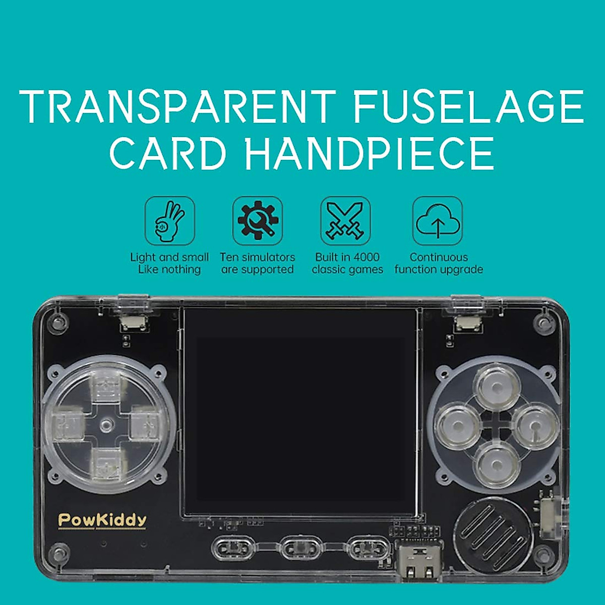 Petforu POWKIDDY A66 Handheld 10000 Games Retro Game Console Ultra Card Transparent Game Machine - 32G Silver, A66 (32g)