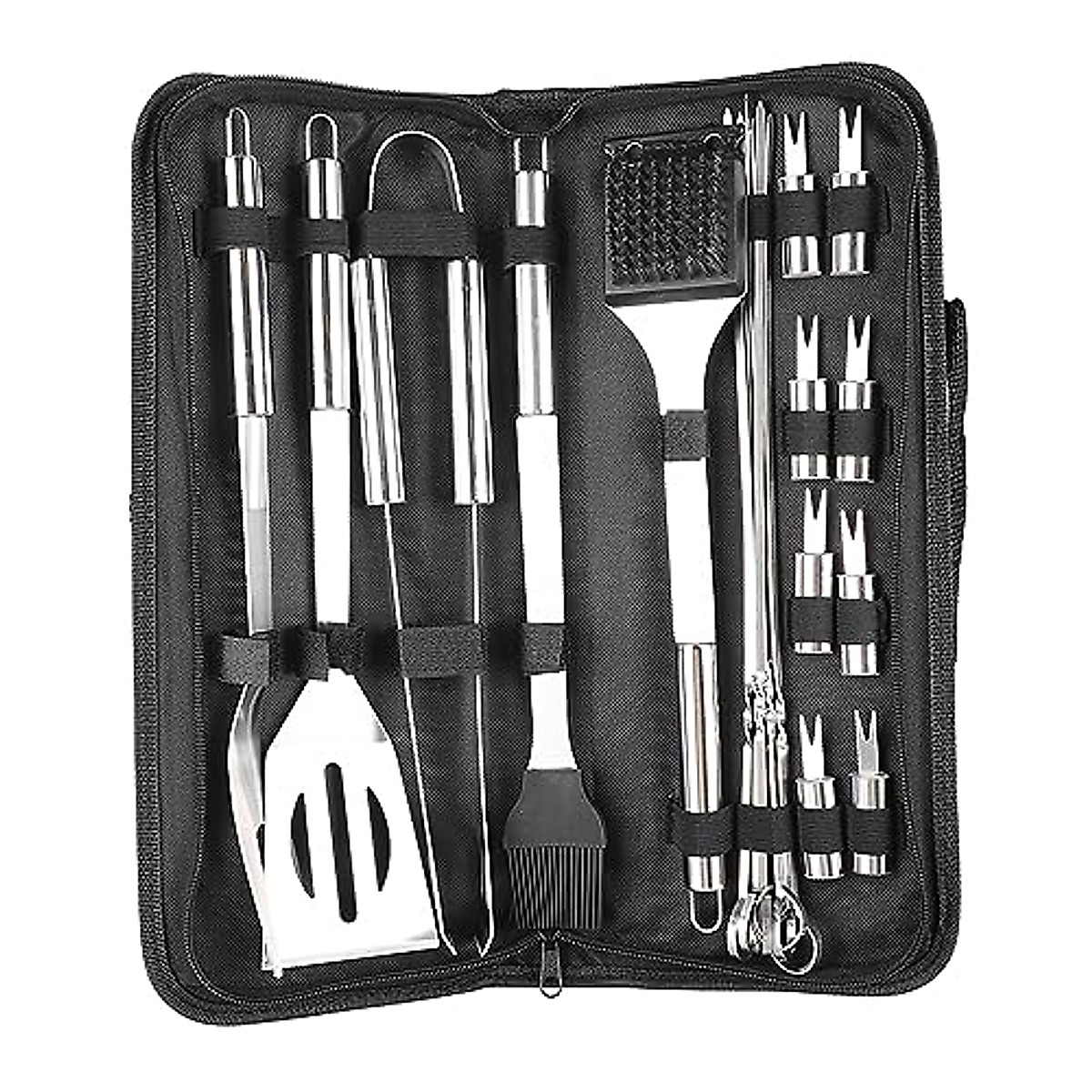 Grill Set, 20pcs Brush Barbecue Tool Set Fine Crafted Stainless Steel for Travel for Outdoor