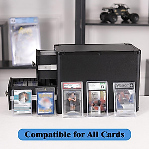 Azamou Toploader Storage Box [with 2 drawer] for 3" x 4" 35pt Rigid Card, Top Loader Card Storage Hard Case, Sports Card Storage Boxes for Trading Cards, Holder (Holds 330+ Toploaders)