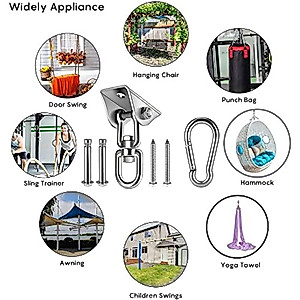 HOMPER Hammock Hanging Kit, 1000 lb Capacity Heavy Duty 360° Rotate Swing Hooks for Swing, Chair, Yoga, Outdoor Patio Porch Swing Hardware