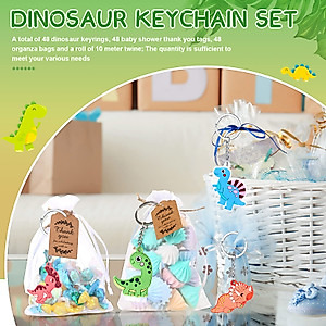 Kigeli 144 Pcs Dinosaur Baby Shower Favors Set with 48 Keychains 48 Organza Bags 48 Thank You Kraft Tags for Dinosaur Baby Shower Birthday Party Favors Decorations Car Handbag Wallet Gifts
