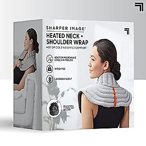 SHARPER IMAGE Warm & Cooling Herbal Aromatherapy Neck & Shoulder Plush Wrap Pad for Soothing Muscle Pain and Tension Relief Therapy, 100% Natural Lavender & Herb Spa Blend, Holiday Gift