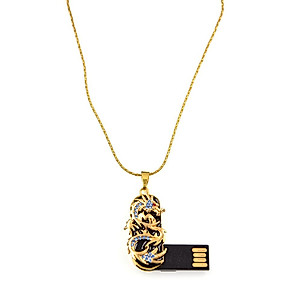 32GB USB Flash Drive Lovely Golden Dragon Thumb Drive with Crystal Pendant with Necklace USB 2.0 Memory Stick Pendrive by FEBNISCTE