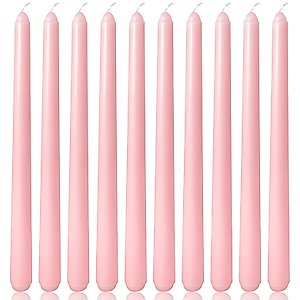 10 Inch Baby-Pink Taper Candles for Home Decoration, 10 Pack Unscented Candlesticks for Dinner Wedding Party, Smokeless and Dripless Candle Sticks