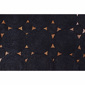 Braided Scalloped Area Rug, Natural Jute Kilim Rugs - 10x8 Ft Medium Flatweave Woven Carpet Dhurrie for Indoor Use Like Living Room Kitchen Entryway Dining Room Bedroom (Black)