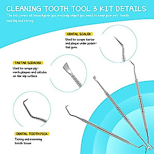 7 Pieces Dog Teeth Cleaning Kit Includes Dental Tooth Scaler and Scraper Stainless Steel Tarter Remover Scraper 3 Head Dog Toothbrush and Silicone Dog Finger Toothbrush Dog Plaque Remover Tools