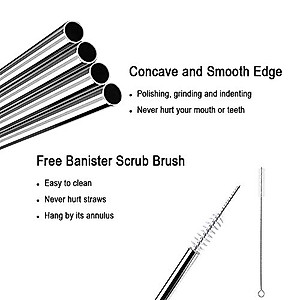 CALCA 10.5in Long Stainless Steel Drinking Straws for 30 oz and 20 oz Tumblers, Reusable Long Drinking Straws Set of 4, Cleaning Brush Included - US Stock