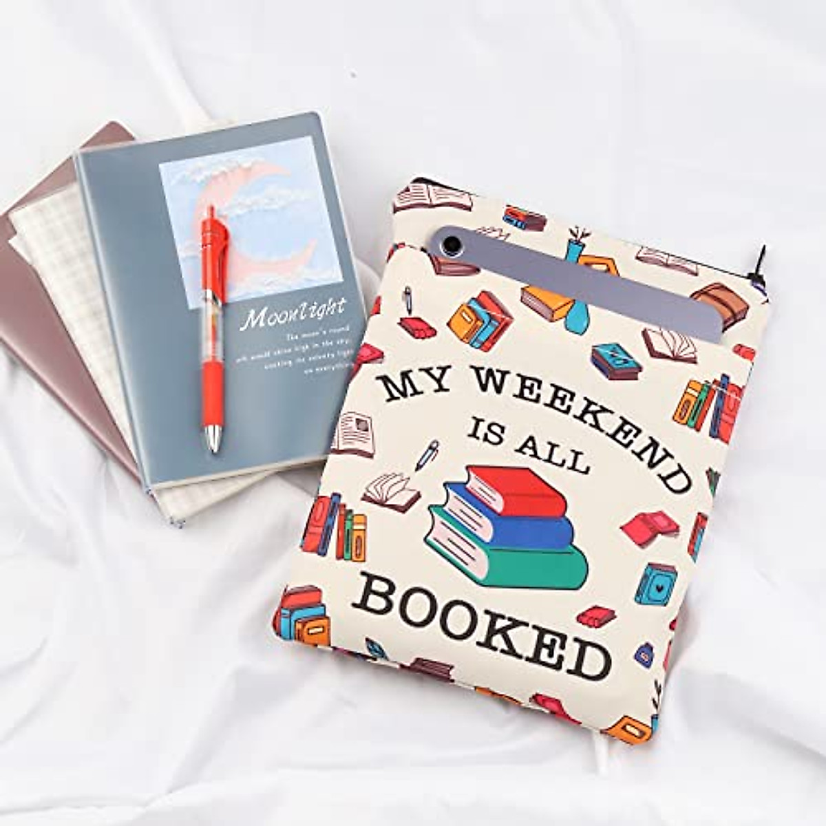 KUIYAI Book Reading Lovers Book Sleeve Bookworm Bookaholic Book Cover Librarian Book Sack Gift My Weekend Is All Booked Zipper Pouch Gift For Bookish (WeekBookBS)
