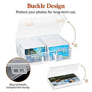 Lifewit Photo Storage Box 4x6 Photo Case, 18 Inner Photo Keeper, Clear Photo Boxes Storage, Plastic Photo Organizer Craft Storage Box for Seeds Cards Pictures Stamps with 1 Sheet Label Sticker