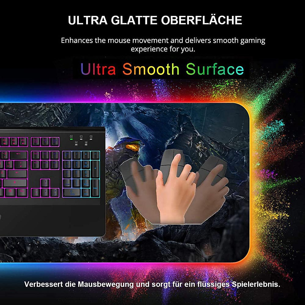 Mouse Pads Halo Mouse Pad Gaming RGB LED Computer Pad Large Gaming Gamer Game Laptop Notebook PC Desk Mat,35.43 inch x15.74 inch