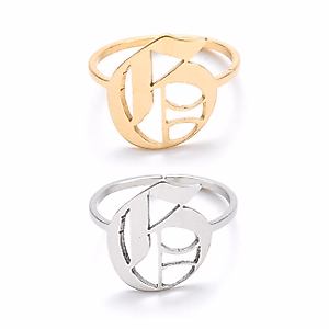 2 Pcs Letter Rings for Women Personalized Old English Name Rings Initial Rings 18K Gold Plated Adjustable Ring (gold silver G(2Pcs))