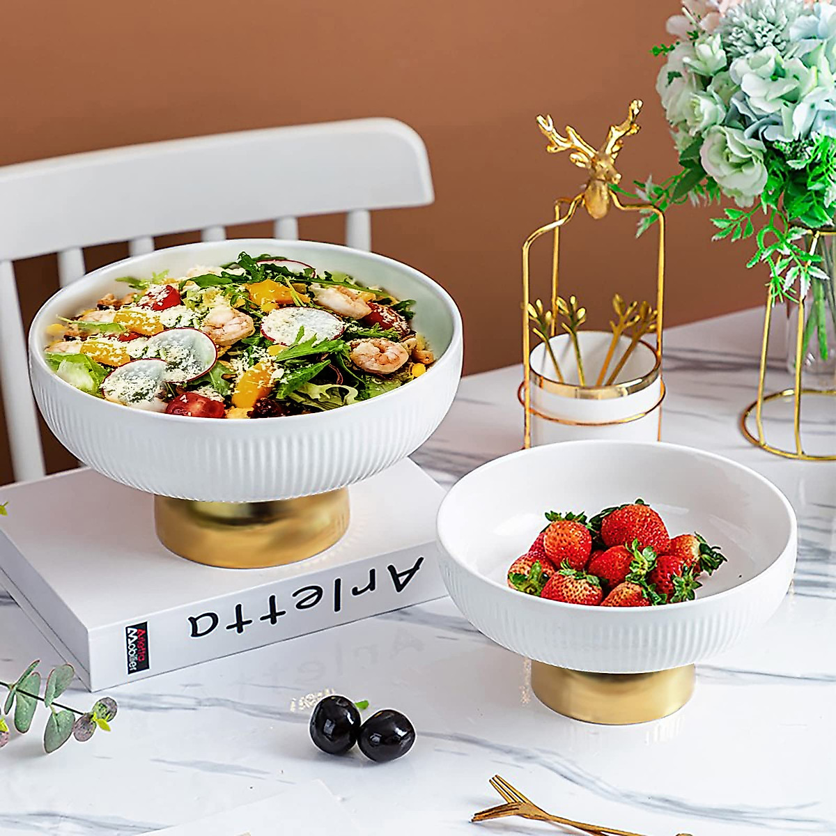 CCATSIX Ceramic Fruit Bowl,11-Inch Dinner Table and Tea Coffee Pedestal Tray,Elegant and Practical Bread and Fruit Trays,Salad or Dessert Display Trays for Parties. (XL)