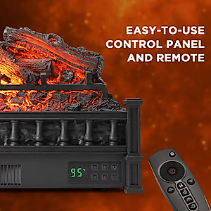 TURBRO Eternal Flame 26-Inch Infrared Quartz Electric Fireplace Log Heater, Realistic Lemonwood Logs, Adjustable Flame Colors, Remote Control, Thermostat, Timer, EF26-LG, 1500W