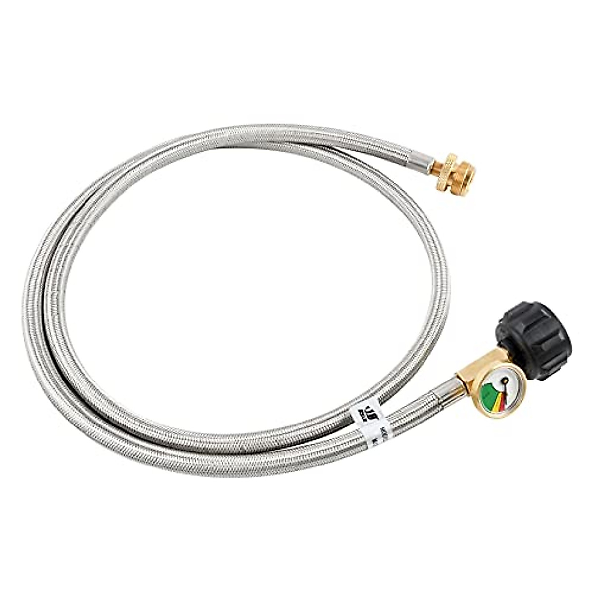 JEASOM 5 FT Propane Adapter Hose with Gauge - 1Lb to 20Lb Propane Conversion for Type1 LP Tank/QCC1,Bulk Portable Appliance and Gas Grill (Stainless Steel Braided Hose)