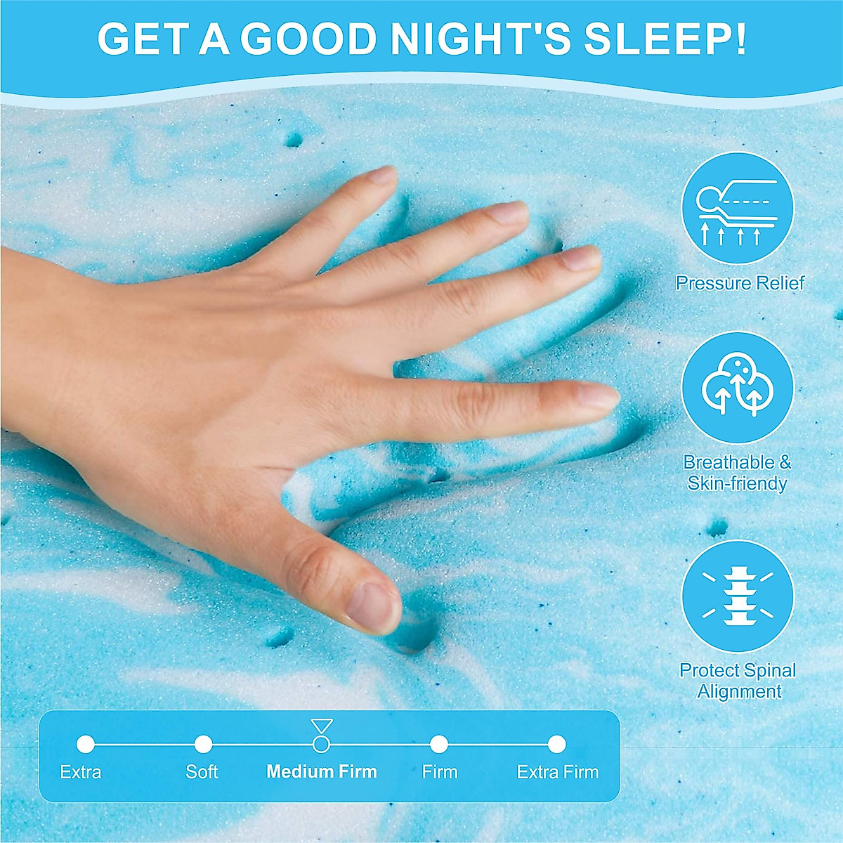 MUUEGM 3 Inch Gel Memory Foam Mattress Topper King Size,Cooling Mattress Pad for Pressure Relieving,Bed Topper in a Box for Dorm Bedroom,Ventilated Design,Soft & Breathable,CertiPUR-US Certified