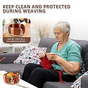 Wooden Yarn Bowl, 7x7x3in Knitting Yarn Bowl, Round Yarn Holder for Crocheting, Large Crochet Bowl Holder with Carved Holes, Weaving Thread Bowl, Yarn Basket Yarn Storage Bowl for DIY Handmade Crafts