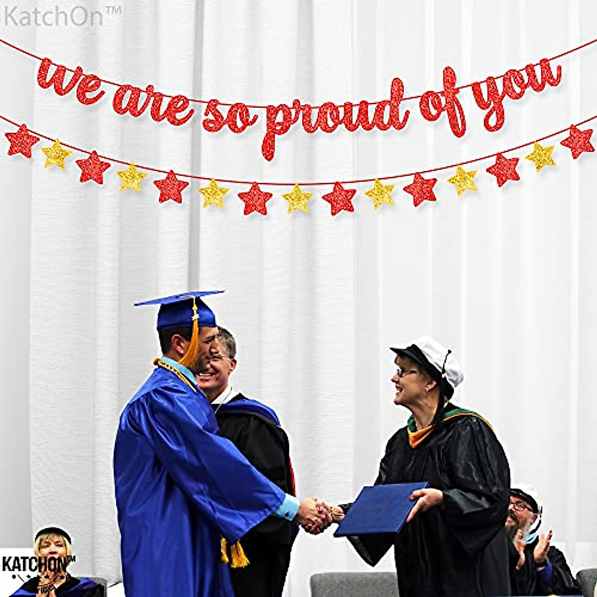 We Are So Proud Of You Banner, Glitter - Big 10 Feet with Star Garland | Graduation Banner for Red and Gold Graduation Party Decorations | Congratulations Decorations | Red Graduation Decorations 2023