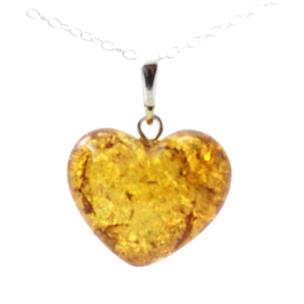 TipTopEco Baltic Amber Pendant Made With Silver - Heart Shape - Small Minimalist - Honey Color (Honey Heart)