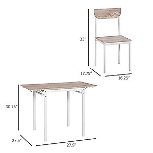HOMCOM Modern 5-Piece Dining Table Set for 4 with Foldable Drop Leaf, 4 Chairs, and Metal Frame for Small Spaces, White