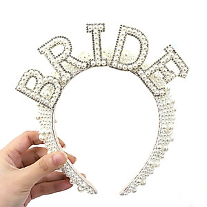 Agkvw Pearl Bride Headband - Bachelorette Party Decorations, Bridal Veil Hairband for Bride-to-Be