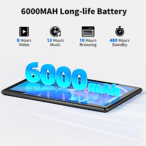 SGIN Android 12 Tablet, 8GB RAM 128GB ROM 10 Inch Tablets Computer with 1200 * 800 HD IPS Screen, Octa-Core 2.0Ghz Processor, 5MP+8MP Dual Camera, Bluetooth, WiFi, 6000mAh, Black