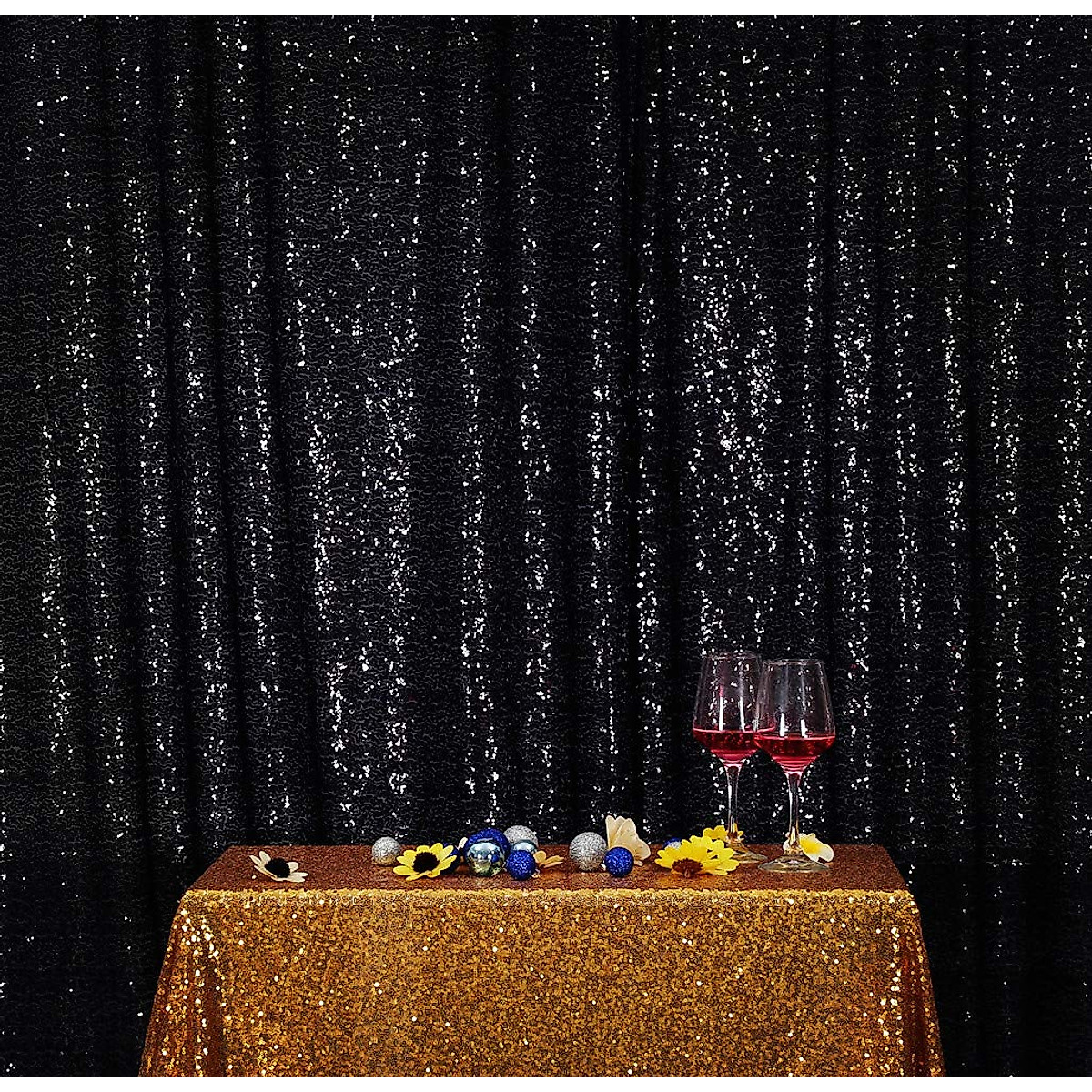 SquarePie Sequin Backdrop 6FT x 8FT Black Curtain Background for Halloween Wedding Party