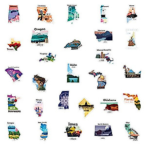 United States Map Stickers, Travel USA Map Stickers Pack, 50Pcs Funimost Waterproof Vinyl Stickers for Water Bottles Laptop Guitar Computer Phone Scrapbook Car Decals, Graffiti Stickers for Kids Teens Adults (Map)