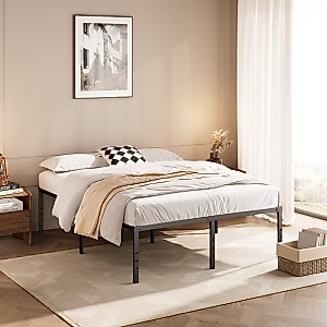 JTPTU Heavy-Duty King Metal Bed Frame, 18 inch Tall, Black, 3500 lbs Weight Capacity, No Box Spring Needed, Easy Assembly, Noise-Free